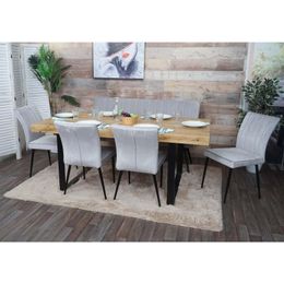 Esszimmer-Set MCW-K16, 4er-Set Stuhl+Sitzbank Esszimmergruppe Sitzgruppe Esszimmergarnitur, Samt Metall ~ hellgrau