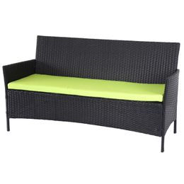 MCW 3-Sitzer Poly-Rattan Gartenbank Hamar, Sitzbank ~ anthrazit, Kissen gr&uuml;n