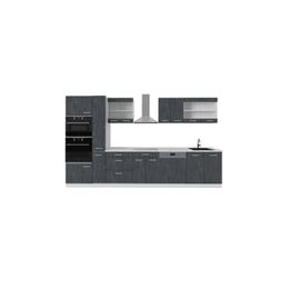 VICCO K&uuml;chenzeile R-Line 350 cm Schwarz Beton Wei&szlig; ohne Arbeitsplatte