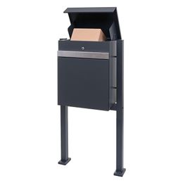 Paketkasten mit Standfu&szlig; MCW-K41, Paketbox Paketstation Standbriefkasten, Metall ~ verzinkt anthrazit-Edelstahl