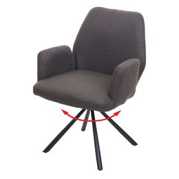 Esszimmerstuhl MCW-H71, K&uuml;chenstuhl Lehnstuhl Stuhl, drehbar Auto-Position Stoff/Textil Stahl ~ grau-braun