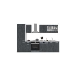 VICCO K&uuml;chenzeile R-Line 300 cm Schwarz Beton Wei&szlig; mit Arbeitsplatte Eiche