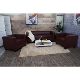 MCW 3-1-1 Couchgarnitur Lille ~ Kunstleder, rot-braun