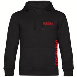multifanshop Kapuzen Sweatshirt - Freiburg - Brust & Seite - Druck rot - Hoodie