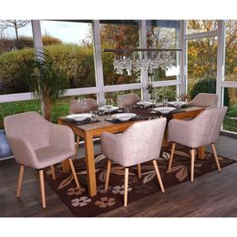 MCW 6er-Set Esszimmerstuhl Vaasa T381, Stuhl K&uuml;chenstuhl, Retro 50er Jahre Design ~ Textil, creme/grau, helle Beine