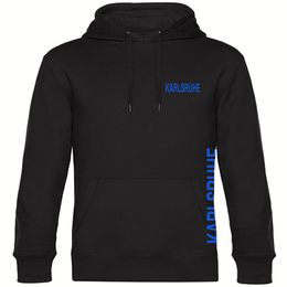 multifanshop Kapuzen Sweatshirt - Karlsruhe - Brust & Seite - Druck blau - Hoodie