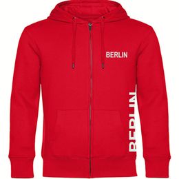 multifanshop Kapuzen Sweatshirt Jacke - Berlin rot - Brust & Seite - Druck wei&szlig; - Sweat