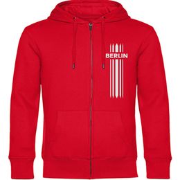 multifanshop Kapuzen Sweatshirt Jacke - Berlin rot - Streifen - Druck wei&szlig; - Sweat