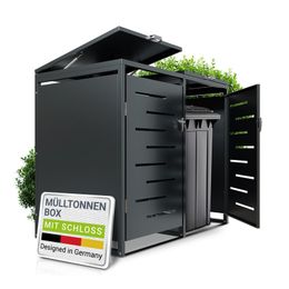 Juskys M&uuml;lltonnenbox Arel 2er - Metall Gartenbox f&uuml;r M&uuml;lltonnen - Aufbewahrungsbox Anthrazit