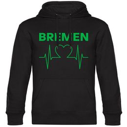 multifanshop Kapuzen Sweatshirt - Bremen - Herzschlag - Druck gr&uuml;n - Hoodie