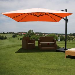 Gastronomie-Ampelschirm MCW-A96, Sonnenschirm 3x3m (&Oslash;4,24m) Polyester Alu/Stahl 23kg ~ terracotta mit St&auml;nder, drehbar