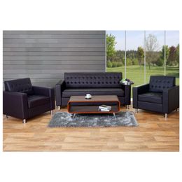 MCW 3-1-1 Sofagarnitur Pori, Couch Loungesofa Kunstleder, Metall-F&uuml;&szlig;e ~ coffee