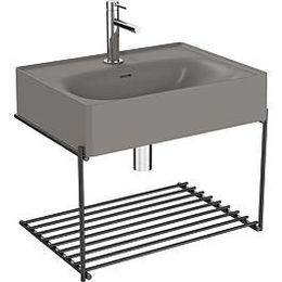 Vitra Equal Waschtisch-Set 66053 mit Waschtisch 60 cm, steingrau matt VC, mit Ablage Metall schwarz matt