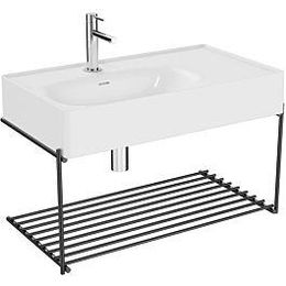 Vitra Equal Waschtisch-Set 64084 mit Waschtisch asymmetrisch 80 cm, weiß hochglanz VC, mit Ablage Metall schwarz matt