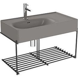 Vitra Equal Waschtisch-Set 66055 mit Waschtisch asymmetrisch 80 cm, steingrau matt VC, mit Ablage Metall schwarz matt