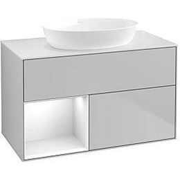 Villeroy & Boch Villeroy und Boch Finion Waschtischunterschrank GA11GFGJ 100cm, Abdeckplatte white matt, Emotion, Regale Glossy white lacquer, Light grey matt