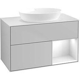 Villeroy & Boch Villeroy und Boch Finion Waschtischunterschrank GA21GFGJ 100cm, Abdeckplatte white matt, Emotion, Regale Glossy white lacquer, Light grey matt