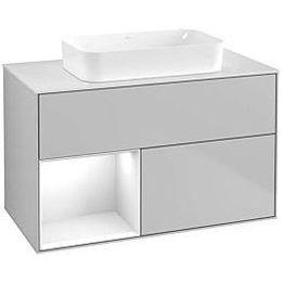 Villeroy & Boch Villeroy und Boch Finion Waschtischunterschrank F651GFGJ 100x60,3x50,1cm, Regal links Glossy white lacquer, Light grey matt