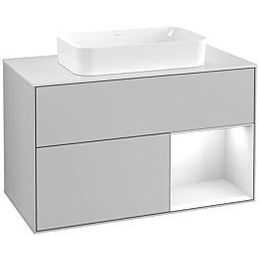 Villeroy & Boch Villeroy und Boch Finion Waschtischunterschrank F661GFGJ 100x60,3x50,1cm, Regal rechts Glossy white lacquer, Light grey matt