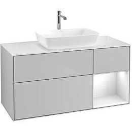 Villeroy & Boch Villeroy und Boch Finion Waschtischunterschrank G831GFGJ 120cm, Abdeckplatte white matt, Emotion, Regale Glossy white lacquer, Light grey matt