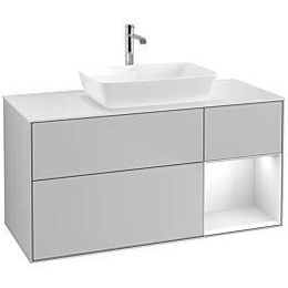 Villeroy & Boch Villeroy und Boch Finion Waschtischunterschrank F831GFGJ 120cm, Abdeckplatte white matt, Regale Glossy white lacquer, Light grey matt