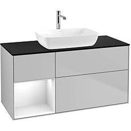 Villeroy & Boch Villeroy und Boch Finion Waschtischunterschrank G822GFGJ 120cm, Abdeckplatte black matt, Emotion, Regale Glossy white lacquer, Light grey matt