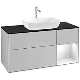 Villeroy & Boch Villeroy und Boch Finion Waschtischunterschrank F832GFGJ 120cm, Abdeckplatte black matt, Regale Glossy white lacquer, Light grey matt