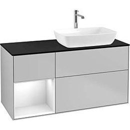 Villeroy & Boch Villeroy und Boch Finion Waschtischunterschrank G802GFGJ 120cm, Abdeckplatte black matt, Emotion, Regale Glossy white lacquer, Light grey matt