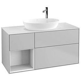 Villeroy & Boch Villeroy und Boch Finion Waschtischunterschrank F941GFGJ 120cm, Abdeckplatte white matt, Regale Glossy white lacquer, Light grey matt