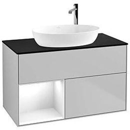 Villeroy & Boch Villeroy und Boch Finion Waschtischunterschrank F892GFGJ 100cm, Abdeckplatte black matt, Regale Glossy white lacquer, Light grey matt