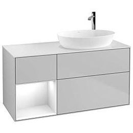 Villeroy & Boch Villeroy und Boch Finion Waschtischunterschrank F921GFGJ 120cm, Abdeckplatte white matt, Regale Glossy white lacquer, Light grey matt