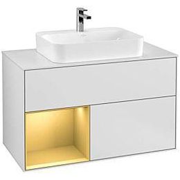 Villeroy & Boch Villeroy und Boch Finion Waschtischunterschrank G361HFMT 100cm, Abdeckplatte white matt, Emotion, Regal links Gold matt, White matt lacquer