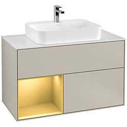 Villeroy & Boch Villeroy und Boch Finion Waschtischunterschrank G361HFHH 100cm, Abdeckplatte white matt, Emotion, Regal links Gold matt, Sand Matt Lacquer