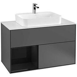 Villeroy & Boch Villeroy und Boch Finion Waschtischunterschrank G361PHGK 100cm, Abdeckplatte white matt, Emotion, Regal links Glossy Black Lacquer, Anthracite matt