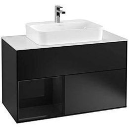 Villeroy & Boch Villeroy und Boch Finion Waschtischunterschrank G361PHPD 100cm, Abdeckplatte white matt, Emotion, Regal links Glossy Black Lacquer, Black matt lacquer