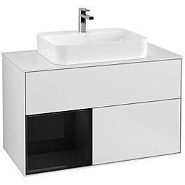 Villeroy & Boch Villeroy und Boch Finion Waschtischunterschrank G361PHMT 100cm, Abdeckplatte white matt, Emotion, Regal links Glossy Black Lacquer, White matt lacquer