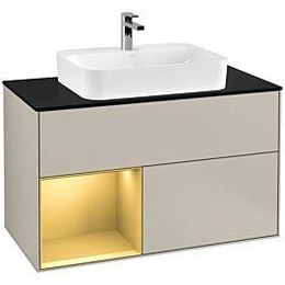 Villeroy & Boch Villeroy und Boch Finion Waschtischunterschrank F362HFHH 100cm, Abdeckplatte black matt, Regal links Gold matt, Sand Matt Lacquer