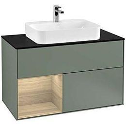 Villeroy & Boch Villeroy und Boch Finion Waschtischunterschrank F362PCGM 100cm, Abdeckplatte black matt, Regal links Oak Veneer, Olive Matt Lacquer