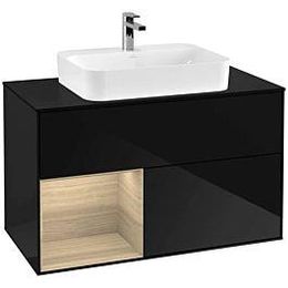 Villeroy & Boch Villeroy und Boch Finion Waschtischunterschrank F362PCPH 100cm, Abdeckplatte black matt, Regal links Oak Veneer, Glossy Black Lacquer