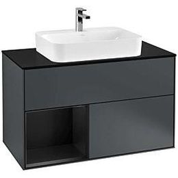 Villeroy & Boch Villeroy und Boch Finion Waschtischunterschrank F362PDHG 100cm, Abdeckplatte black matt, Regal links Black matt lacquer, Midnight Blue Matt Lacquer