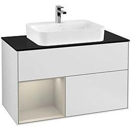 Villeroy & Boch Villeroy und Boch Finion Waschtischunterschrank F362HHMT 100cm, Abdeckplatte black matt, Regal links Sand Matt Lacquer, White matt lacquer