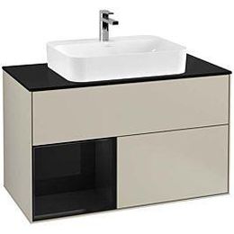 Villeroy & Boch Villeroy und Boch Finion Waschtischunterschrank F362PHHH 100cm, Abdeckplatte black matt, Regal links Glossy Black Lacquer, Sand Matt Lacquer