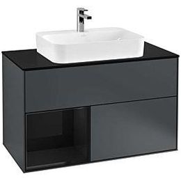 Villeroy & Boch Villeroy und Boch Finion Waschtischunterschrank F362PHHG 100cm, Abdeckplatte black matt, Regal links Glossy Black Lacquer, Midnight Blue Matt Lacquer