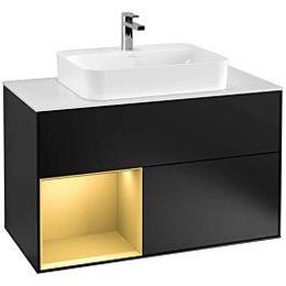 Villeroy & Boch Villeroy und Boch Finion Waschtischunterschrank F361HFPD 100cm, Abdeckplatte white matt, Regal links Gold matt, Black matt lacquer