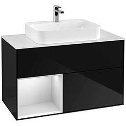 Villeroy & Boch Villeroy und Boch Finion Waschtischunterschrank F361MTPH 100cm, Abdeckplatte white matt, Regal links White matt lacquer, Glossy Black Lacquer