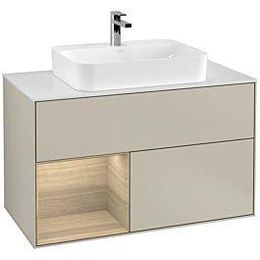 Villeroy & Boch Villeroy und Boch Finion Waschtischunterschrank F361PCHH 100cm, Abdeckplatte white matt, Regal links Oak Veneer, Sand Matt Lacquer