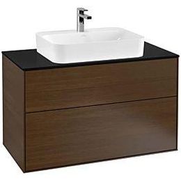 Villeroy & Boch Villeroy und Boch Finion Waschtischunterschrank F35200GN 100x60,3cm, Abdeckplatte black matt, Walnut veneer