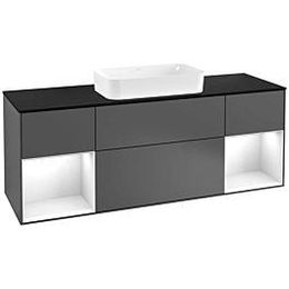 Villeroy & Boch Villeroy und Boch Finion Waschtischunterschrank G332GFGK 160cm, Abdeckplatte black matt, Emotion, Regale Glossy white lacquer, Anthracite matt