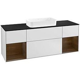 Villeroy & Boch Villeroy und Boch Finion Waschtischunterschrank G332GNMT 160cm, Abdeckplatte black matt, Emotion, Regale Walnut veneer, White matt lacquer