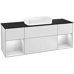 Villeroy & Boch Villeroy und Boch Finion Waschtischunterschrank G332MTMT 160cm, Abdeckplatte black matt, Emotion, Regale White matt lacquer, White matt lacquer